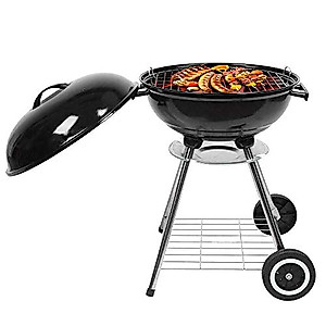 18inches Round Charcoal Burner BBQ Grill Stove with Bottom Shelf Black Sturdy Heavy Duty Durable Portable Versatile Easy to Clean Adjustable for Home Outdoor Camping Travel Party Patio Backyard Garden