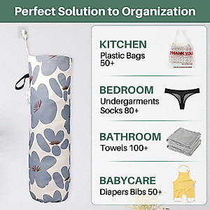 TOGETRUE Plastic Bag Holder, Lightweight Grocery Bag Holder for Plastic Bags, Wall Mount Floral Plastic Bag Storage Organizer, Reusable Shopping Bag Holder Dispenser for Kitchen Pantry (Light Grey)