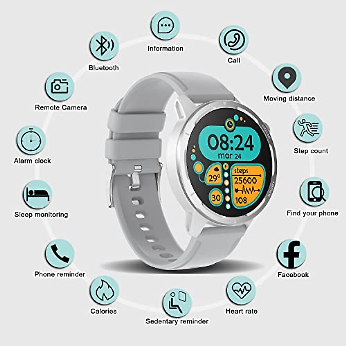 Naudug Smart Watch for Men Women ,Phone Call(Make & Answer) Smartwatch,IP68 Waterproof,Fitness Tracker, Pedometer,Message Notification,Music Player,Health Monitor,Compatible with iOS Android Phones