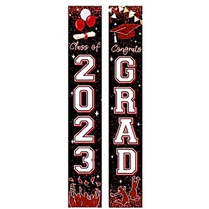 Class of 2023 Banner Maroon Graduation Party Decorations Congrats Grad Banner Hanging Door Porch Signs for 2023 University and Senior High School Graduation Decorations