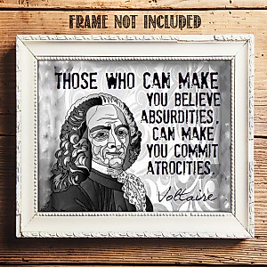 Voltaire Quote- Believe Absurdities- Inspirational Wall Art Print- This Abstract Wall Decor Print Makes Ideal For Living Room Decor, Office, Classroom & Perfect Gift for Thinkers, Unframed - 10x8”
