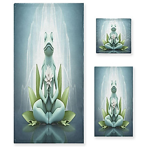 Flradish Yoga Frog Towels 3 Pack Bath Towels for Bathroom Set Soft Cotton Highly Absorbent Lightweight & Quickdry Towel Set 1 Bath Towel,1 Hand Towel,1 Washclothe