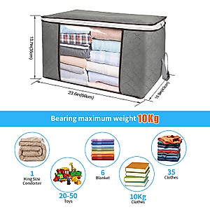 Txtsegose Large Capacity Clothes Storage Bag,Capacity Storage Bins with Clear Window, Closet Organizer with Reinforced Handle, Storage Containers Foldable with Sturdy Zipper, 3 Pack, (Gray).