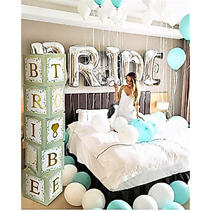 101 PC Greenery Bridal Shower Decorations Balloon Boxes Gold- Blocks with BRIDE TO BE + GROOM + A - Z Letters and 40 Balloons- Engagement Bachelorette Parties Weddings Centerpieces Photo Booth Props