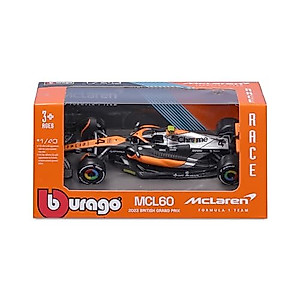 F1 McLAREN MCL60 2023 BRITISH GP - Formula 1 - LANDO NORRIS 4 - Scale 1:43 12 cm - BBurago 38087, Orange Black