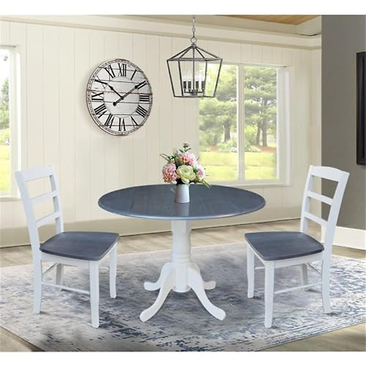 IC International Concepts 42" Dual Drop Leaf Dining 2 Table and chairs, Onesize, White/Heather Gray