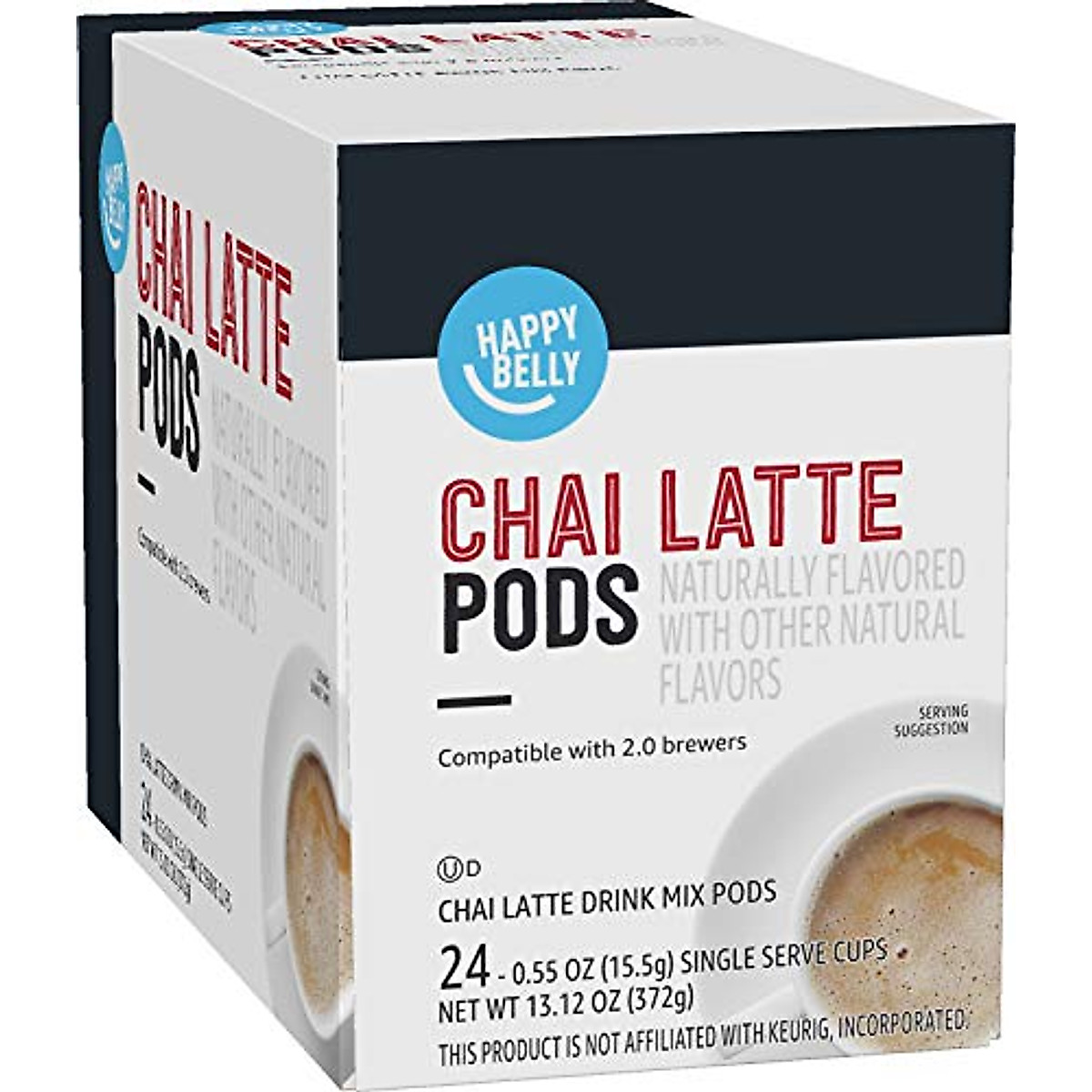 Amazon Brand - Happy Belly Tea Pods Compatible with 2.0 K-Cup Brewers, Chai Latte, 24 Count, Pack of 1 (Previously Solimo)