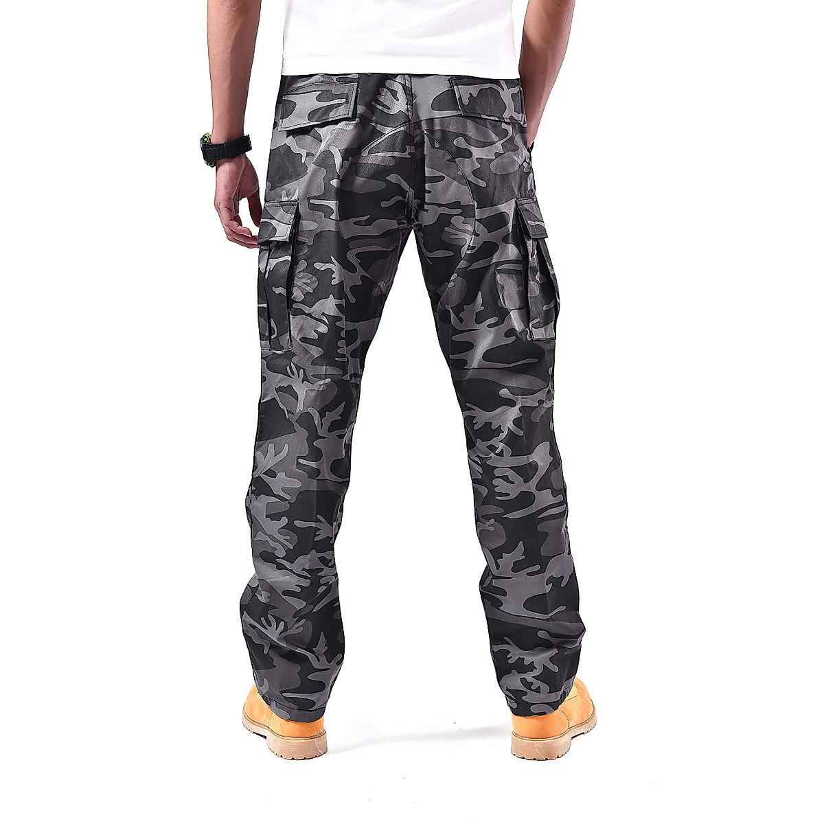 BACKBONE Mens Fashion Bright Camouflage Cargo Pants Military Combat Style BDU Pants (XL, Black Camo)