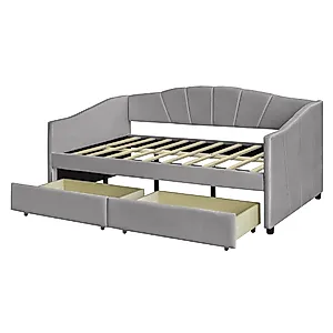 Harper & Bright Designs Upholstered Daybed with Storage Drawers,Wooden Twin Daybed with 2 Drawers Underneath, Tufted Sofa Bed Daybed with Wood Slat Support for Bedroom,Living Room (Twin,Gray)