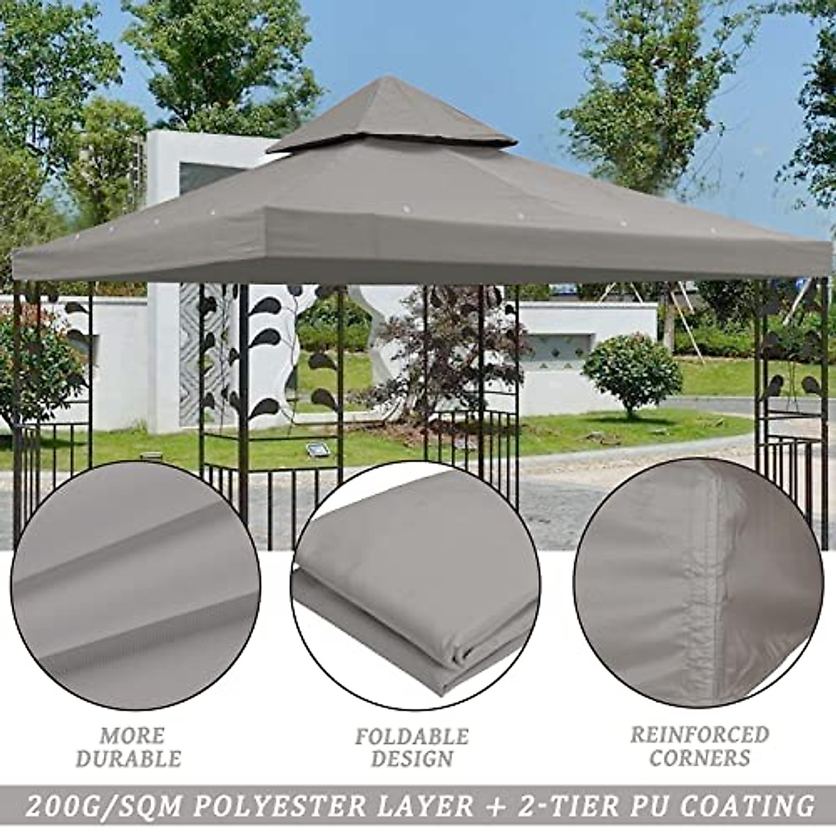 8'x8' Canopy Replacement top for 2 Tier Gazebo Canopy Replacement Cover UV30 for Outdoor Patio Garden Yard (Gray)