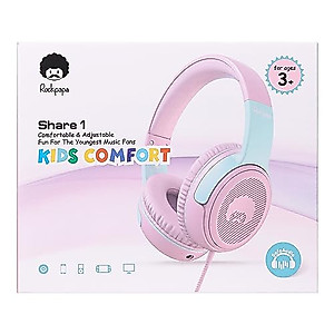 rockpapa Share 1 Kids Headphones Wired with Microphone & Share Port, 85dB/94dB Volume Limited, Cute Foldable Student Child Boys Girls Headphones for School/Classroom/Travel Pink/Green