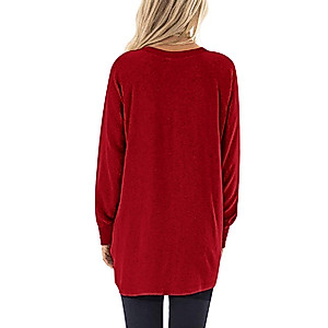 AUSELILY Womens Long Sleeve Tunic Tops Casual Loose Fit Sweatshirts Round Neck Pullover Blouse Sweatshirts with Pocket Ruby XL