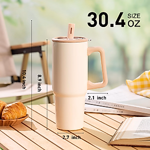 QINGHOU 30.4 oz Stainless steel cold cup,Insulated tumbler with handle、lid and straw,Cup holder compatible for travel,Large sports water bottle jug,Visualization glass cover thermos Cup (Silver)