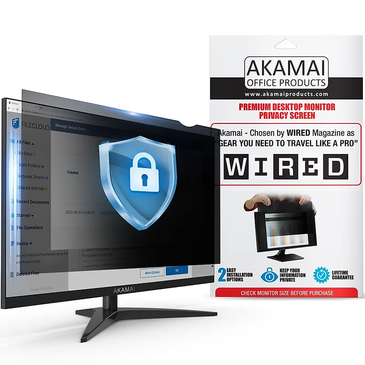 27 inch Computer Privacy Screen (16:10) - Black Security Shield - Desktop Monitor Protector - UV & Blue Light Filter by Akamai