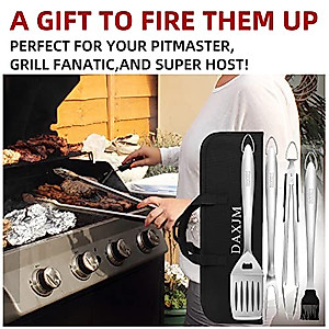 DAXJM Barbecue Tool Sets 4Pcs, Premium Stainless Steel BBQ Tongs, Spatula, Fork and Brush Grill Accessories Kit for Indoor Outdoor BBQ