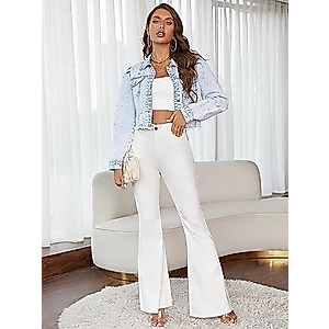 Floerns Women's High Waisted Flare Jeans Frayed Raw Hem Bell Bottom Denim Pants White M