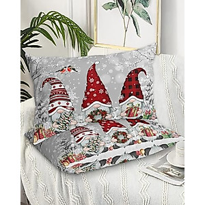 Edwiinsa Christmas Pillow Covers Standard Size Set of 2 20x26 Bed Pillow, Plush Soft Comfort for Hair/Skin Cooling Pillowcases with Envelop Closure Throw Covers Grey Gnomes Fantasy Snowy Tree Branch