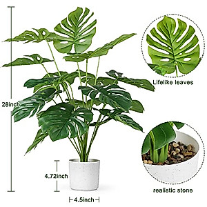 Eyamumo 28" Fake Plants Large Tropical Palm Tree Artificial Monstera Faux Plant Tree in Pot for Indoor Outdoor Home Office Garden Decoration