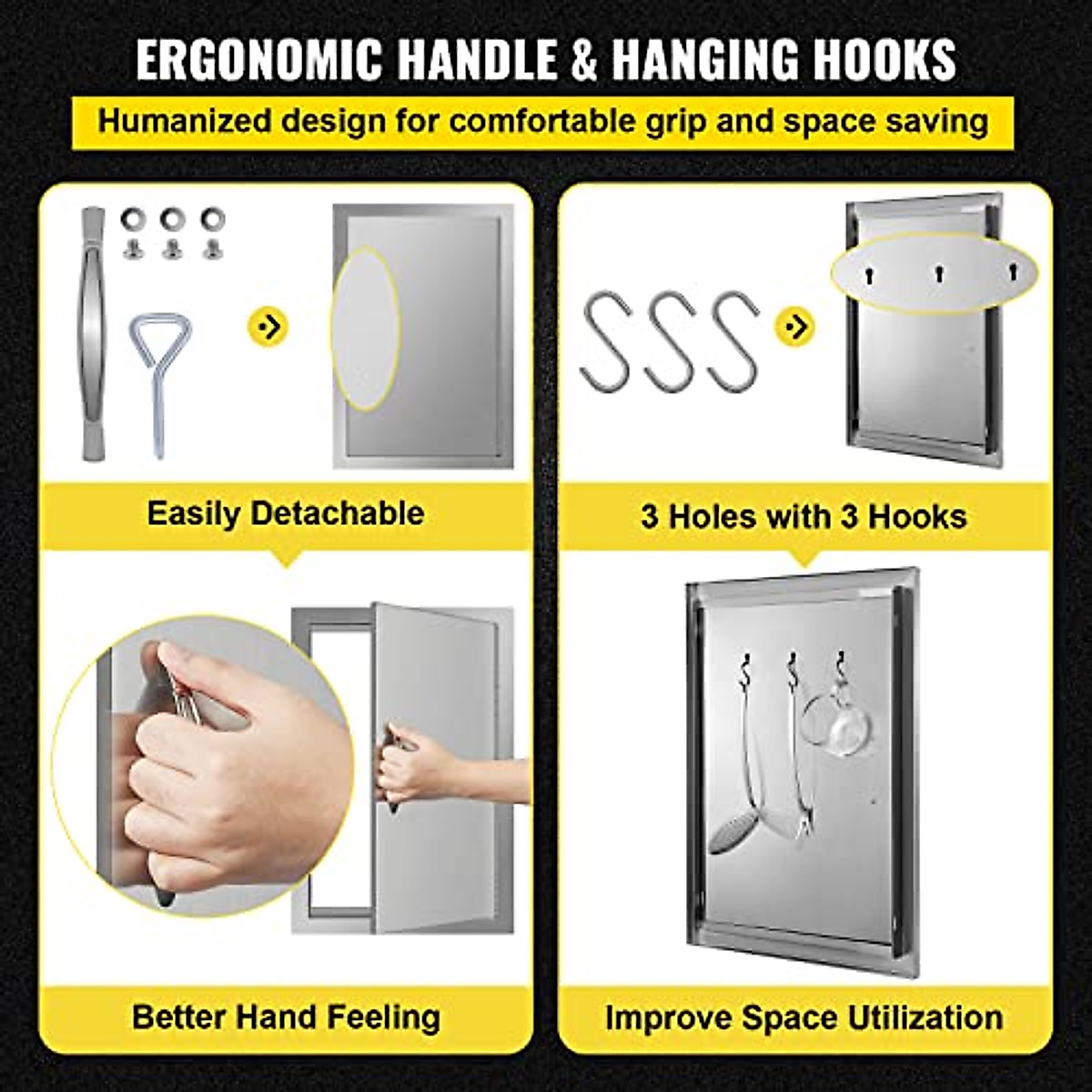 Mophorn BBQ Access Door 17W x 24H Inch, Vertical Single BBQ Door Stainless Steel, Outdoor Kitchen Doors for BBQ Island, Grill Station, Outdoor Cabinet