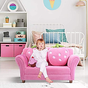 GLACER Kids Sofa with 2 Pillows, Pink Toddler Couch with Wooden Frame and Coral Fleece Surface, Toddler Lounge Bed 2 in 1, Baby Sofa Chair Children Armchair for Girls