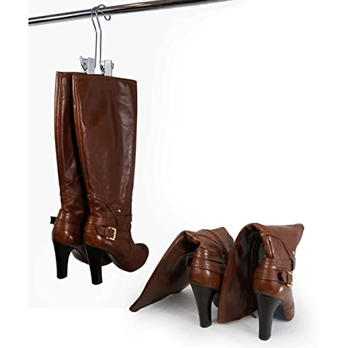 Boottique Boot Organizer: The Boot Rack - Fits in Most Closets- Hangs, Holds, Shapes, & Protects every size and style of Boots (The Boot Rack with 6 Original Silver Hangers)