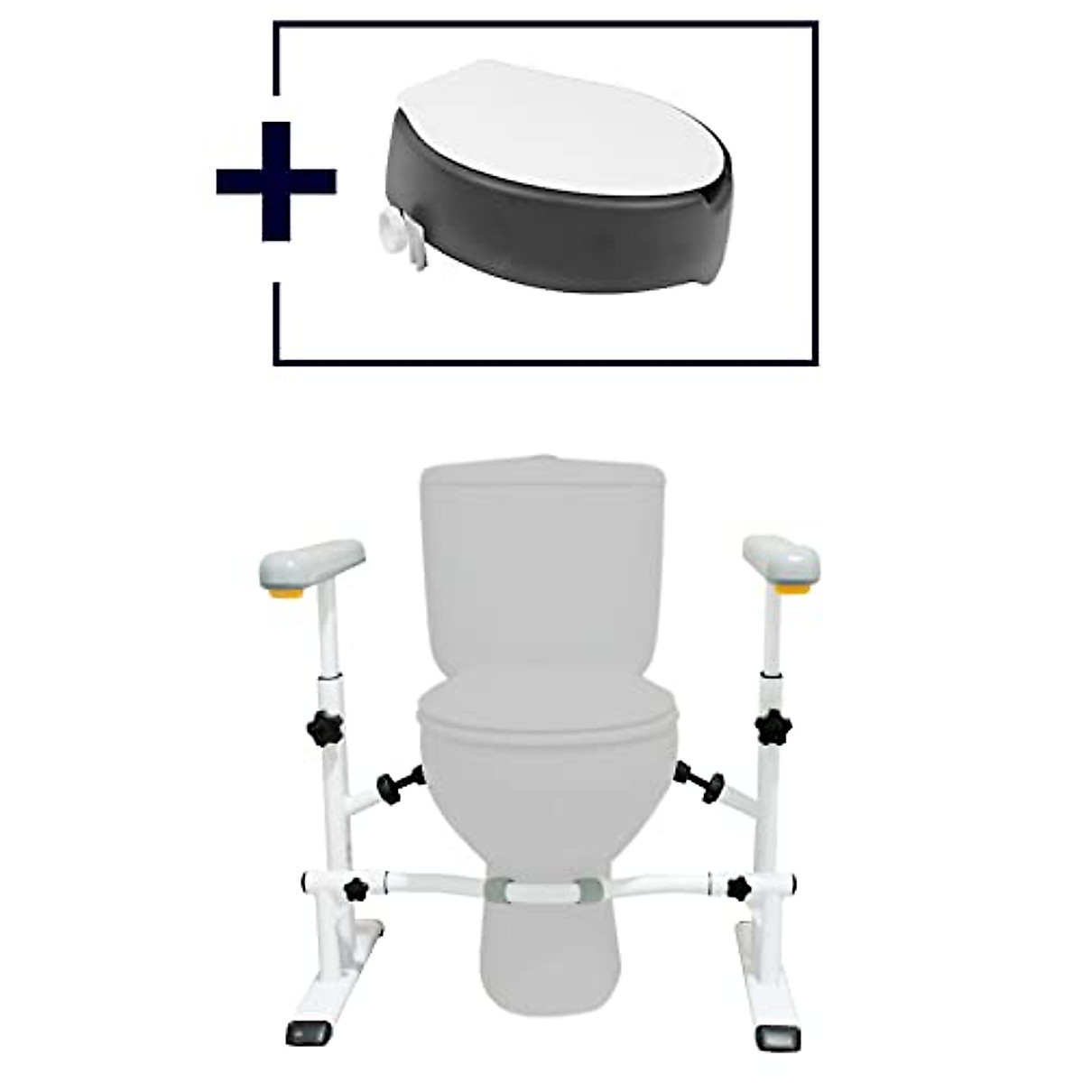 KMINA - Toilet Safety Rails with Raised Seat (Pack), 4 Inch Raised Toilet Seat with Handles for Elderly, Handicap Toilet Seat with Handles Over Toilet
