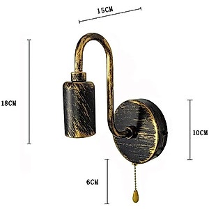 OJRG Retro Industrial Wall Lamp with Switch Indoor Adjustable Wall Lights Pull Cord Switch Vintage E27 Wall Sconces for Kitchen Island Study Reading Bedside Bedroom Wall Mounted Lamp