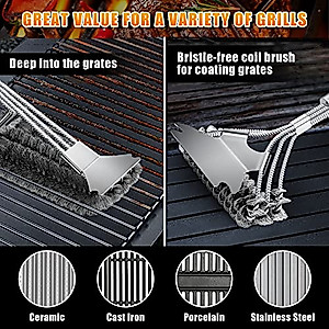 Tohsssik 2pcs Grill Brush for Outdoor Grill, Stainless Grill Cleaner Brush and Scraper, 17" BBQ Brush for Grill Cleaning & Grill Brush Bristle Free, BBQ Grill Accessories Gift for Men