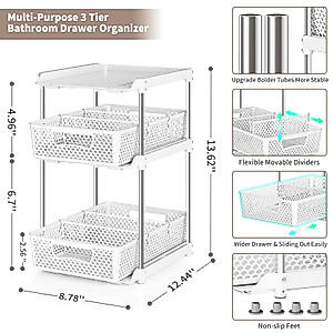 DABIGE 2Pcs 3 Tier Bathroom Organizers and Storage, UPGRADE WIDER BOLDER, Pull Out Under Sink Organizer with Dividers, Kitchen Pantry Organizers and Storage, Bathroom Storage Cabinet - White