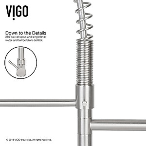 VIGO VG02007STK2 27" H Zurich Single-Handle with Pull-Down Sprayer Kitchen Faucet with Soap Dispenser in Stainless Steel