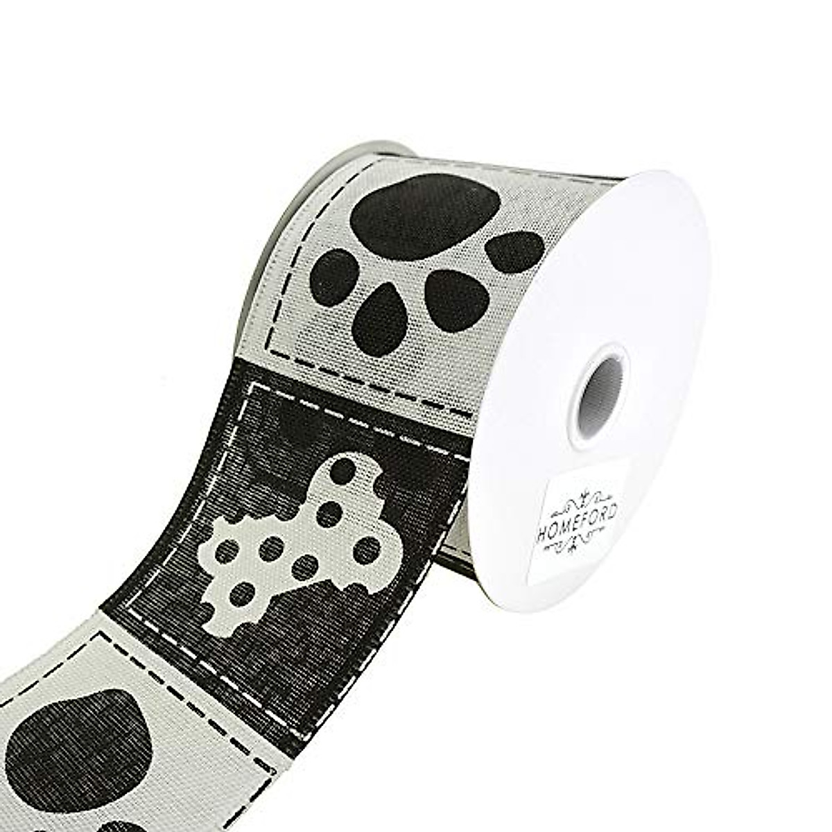 Homeford Doggie Paw Prints and Bones Wired Ribbon, 2-1/2-Inch, 10-Yard (Black/White)