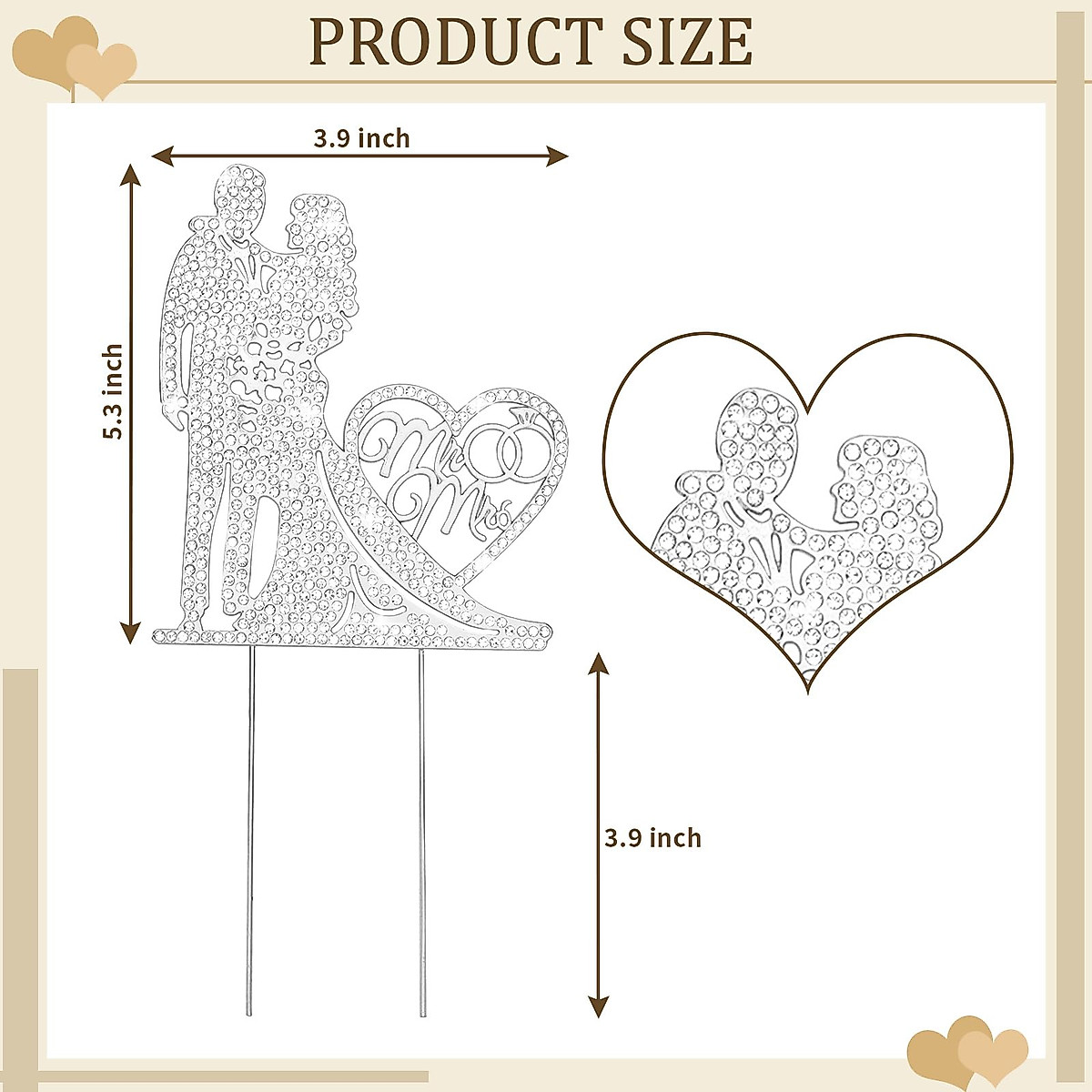 GAFATORY Wedding Cake Topper Rhinestone Metal Mr and Mrs Cake Topper Crystal Wedding Cake Decorations Bride and Groom Bridal Shower Theme Anniversary Party Silver Cake Topper