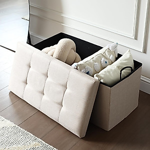 Hamgtrion Ottoman Storage Ottoman Folding Ottomans Footrest Storage Ottoman Small Footstool Rectangle Bench Cube for Room Living Room Bedroom Beige L30W15H15inches, FJ-30BEIGE