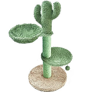 BOLUO Cat Scratching Post with Hammock for Indoor Cats Scratcher Posts Tall Cute Catcus Cat Tree Toy Kitten Sisal Rope Scratch Dangling Ball 31 Inch