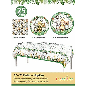 Safari Baby Shower Decorations Boy Plates Napkins and Tablecloth Set Serves 25,Jungle Animal Theme Birthday Party Supplies