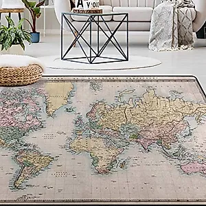 Naanle Vintage World Map Area Rug 5'x7', Educational Polyester Area Rug Mat for Living Dining Dorm Room Bedroom Home Decorative