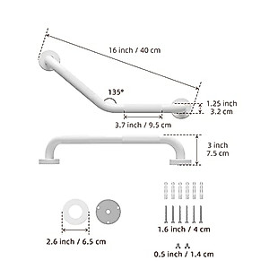 16 Inch Angled Shower Grab Bar White, Munzong 2 Pack Anti Slip Bathroom Grab Bar, Knurled Bathroom Balance Bar,Safety Hand Rail Support Handicap Elderly Injury Senior Assist Bath Handle-1.25” Tube