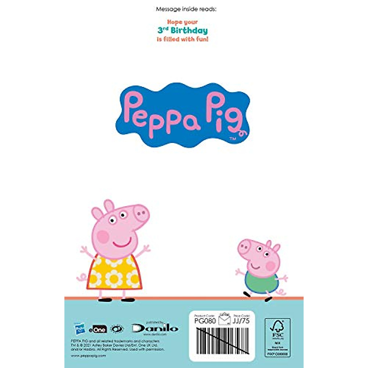 Danilo Promotions LTD Danilo Promotions Limited Official Peppa Pig Age 3 Birthday Card, Yippee! You're Three! multiple colours PG080,7x5 inch