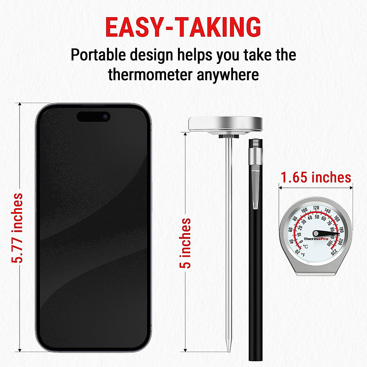 ThermoPro Dial Instant Read Meat Thermometer for Cooking, Grill Food Thermometer with Glass Lens, Portable Kitchen Thermometer with 5'' Stainless Steel Probe for Liquid, Steak, Turkey Temp Checking