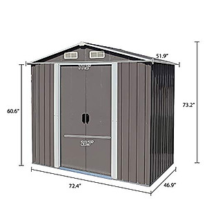 Kinsuite 6' x 4' Outdoor Storage Shed Slide Door, Galvanized Steel Tool Shed House for Patio Garden Backyard Lawn, Utility Tool House, Grey