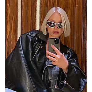 NULOOQ Wrap Around Sunglasses for Women Men Trendy Fashion Y2K Oval Sport Shades Sun Glasses UV400 Protection (Silver Frame/Silver Mirrored Lens)