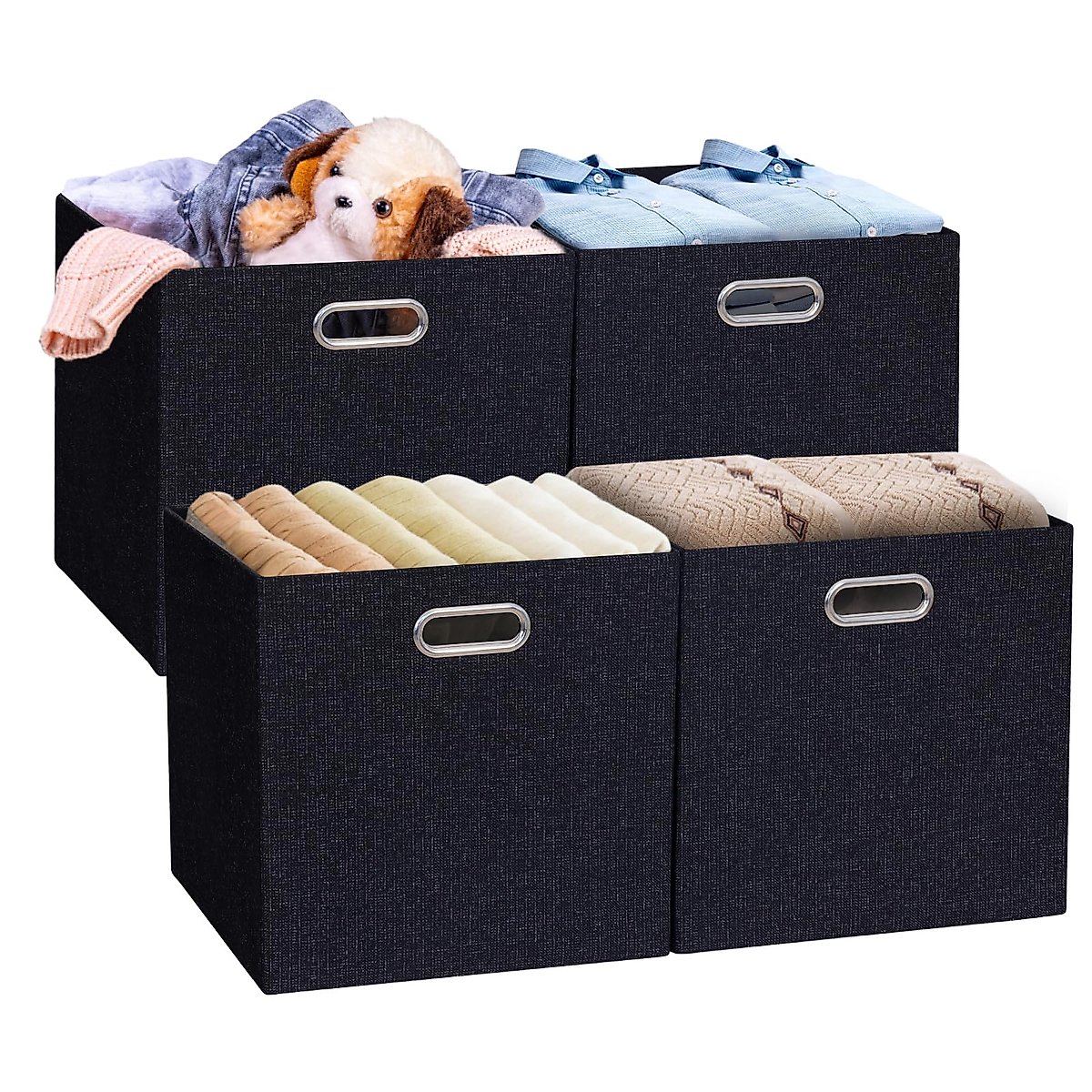 Bosmsd 13x13x13 in Collapsible Storage Bins, Foldable Fabric Cube Storage Boxes with 2 Handles, Ideal for Shelves, Closets, and Clothes, Set of 4