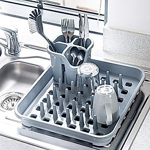 Addis Eco 100% Recycled Plastic Cutlery Utensil Drainer Tray holder caddy with 4 compartment, Light Grey