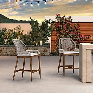 PURPLE LEAF 2 Pieces Counter Height Bar Stools Patio Boho Rattan Barstools Aluminum Woven Bar Chairs with Cushions for Outdoor Kitchen Island Garden