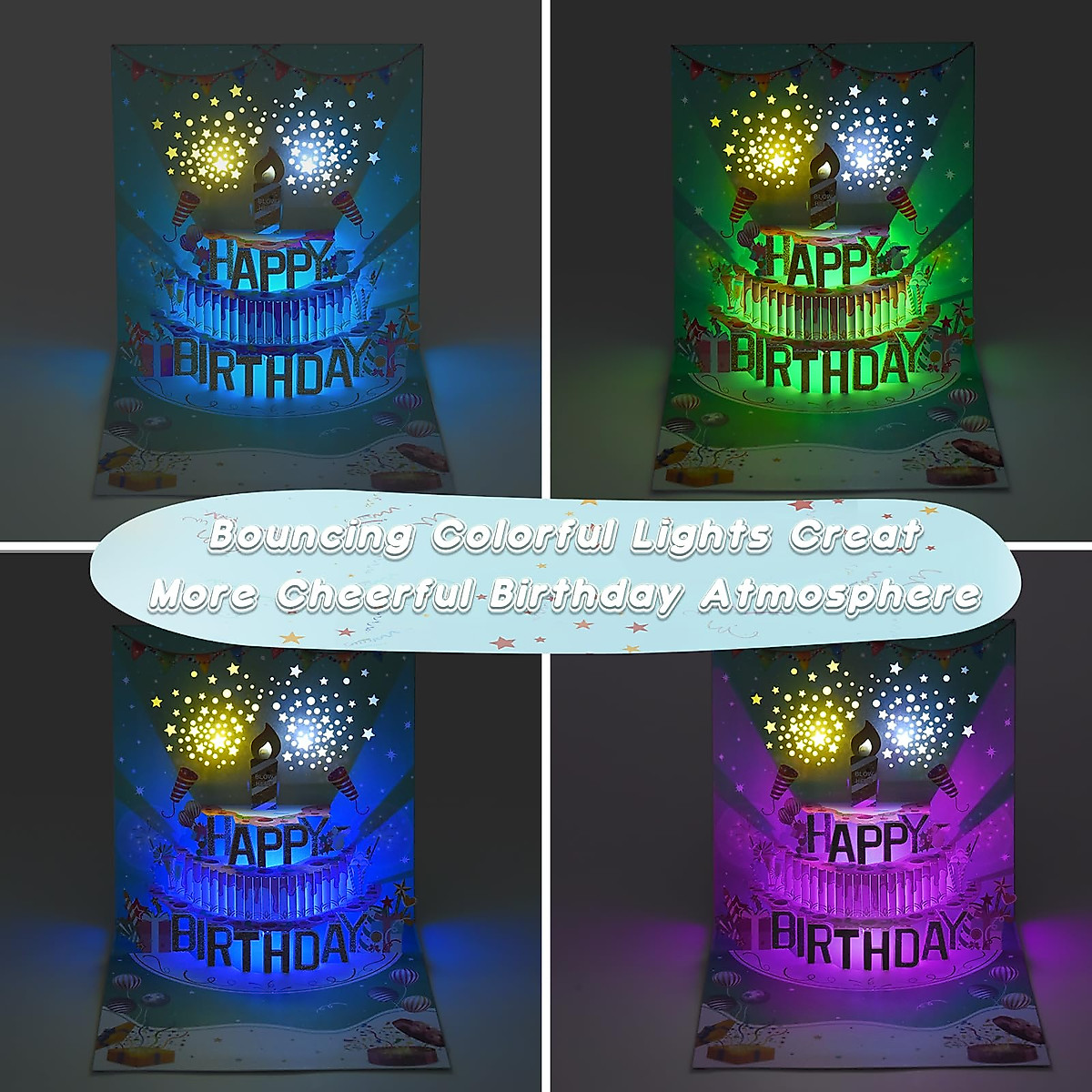 VIVIKEN Musical Birthday Cards, 3D Pop Up LIGHT Blowable Cake Happy Birthday Cards with Music and Cheers Sound, Funny Popup Greeting Card Birthday Gifts for Kids, Women, Men, Daughter, Mom
