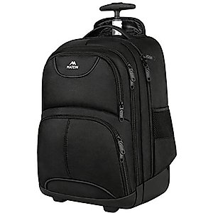 MATEIN Wheeled Backpack, 18 inch Laptop Backpack with Wheels for College, Rolling Travel Backpack, Carryon Trolley Luggage Suitcase Compact Business Computer Bag for Men Women, Black