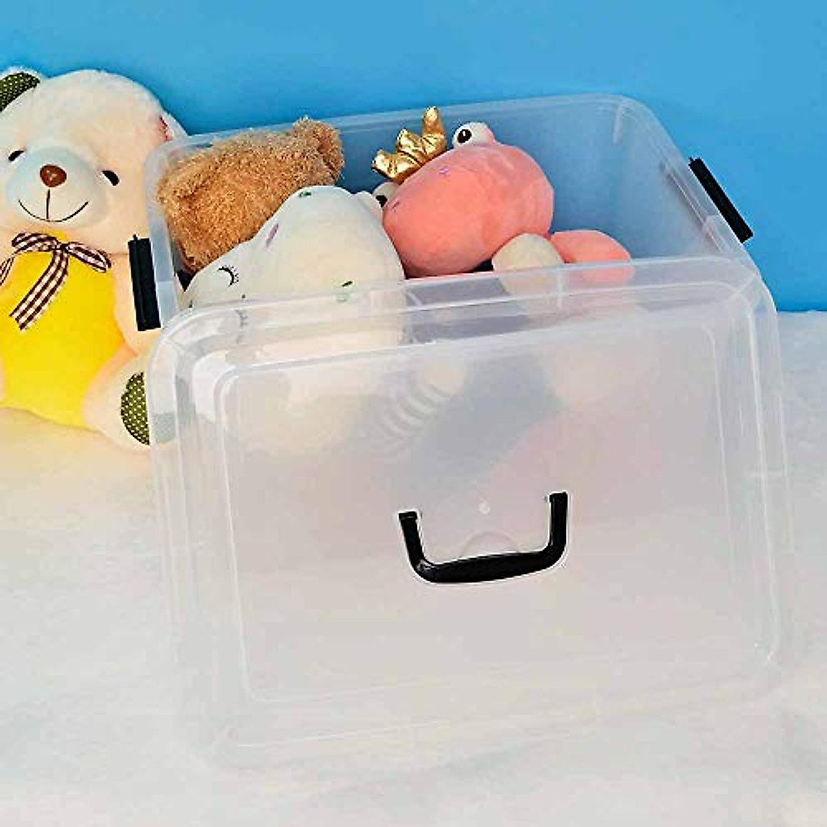 Nicesh 17.5 L Plastic Large Storage Box, Clear Latch Bin with Handle and Lid, Set of 4