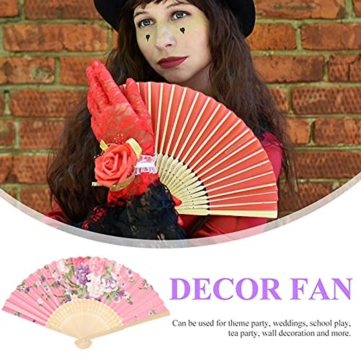 RAZZUM Hand Fan Foldable 2 Pcs Floral Folding Hand Fan Chinese Vintage Retro Silk Handheld Fans with Frames for Wedding Dancing Church Party Gifts Pink Japanese Fan Fan