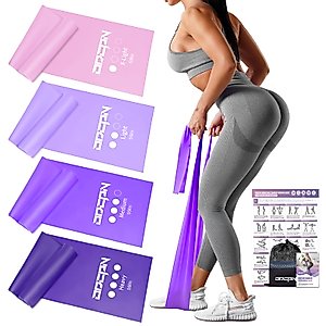 Resistance Bands for Physical Therapy Women, Extended 4.9FT Exercise Stretch Bands for Yoga, Pilates, Rehab, Fitness and Strength Training, Elastic Workout Bands with Training Poster(Purple)