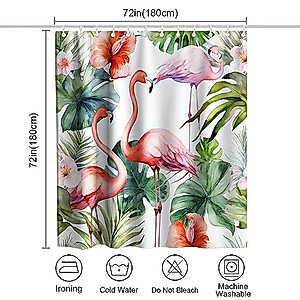 TheBlackSpot Flamingo Shower Curtain Sets Tropical Birds Summer Floral Palm Leaves Bath Curtains Christmas Decor Sets Grommet with Hooks 72W × 72H inches